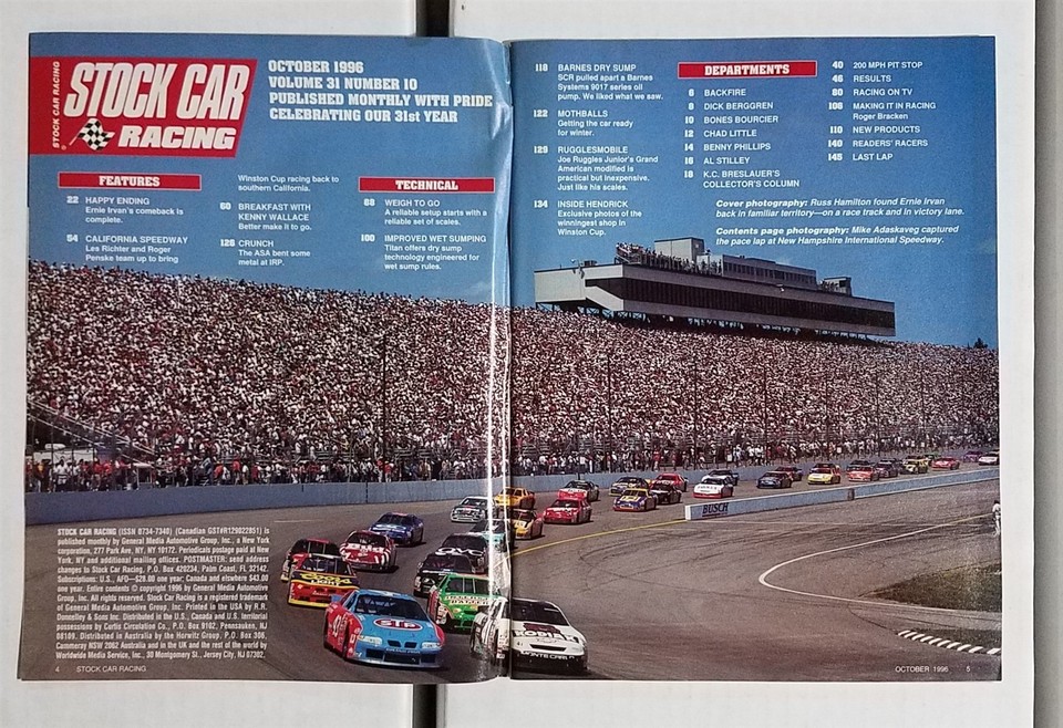 Stock Car Racing Magazine October 1996 - Ernie Irvan - Kenny Wallace ...