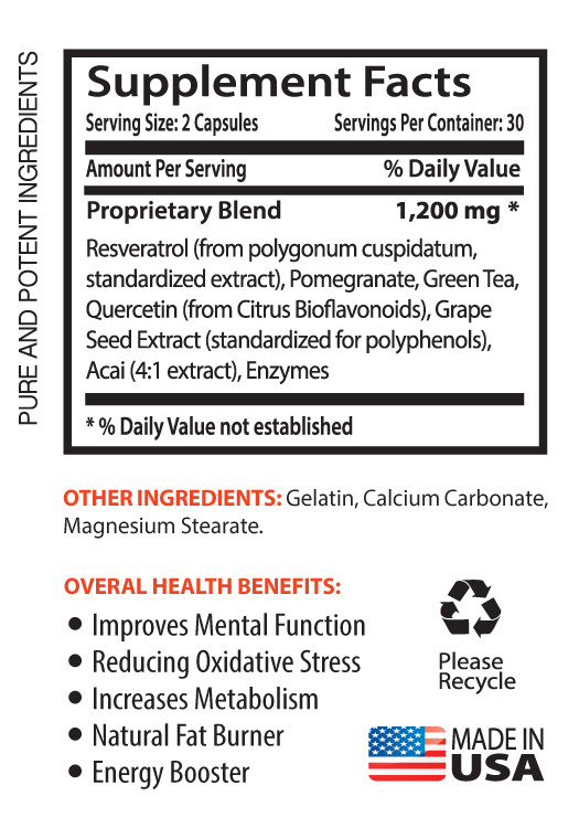Pure Ingredients - Resveratrol Supreme 1200 - Antioxidant - 2B 120Ct ...