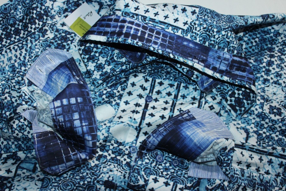 Robert Graham Shirt Capshaw Geo RSS221027CF Blue Classic Fit LS New ...