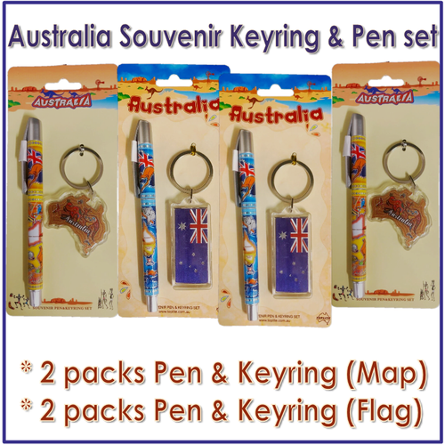 4pks Australian Souvenir Ball Pen & Keyring Set Map Australia Flag Souvenirs NEW | eBay