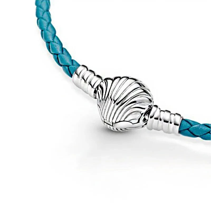New 925 Sterling Silver Bracelet Seashell Clasp Turquoise Braided ...