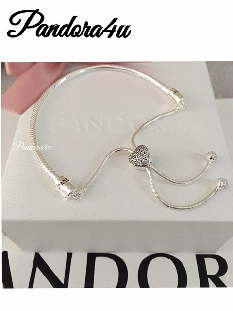 Authentic PANDORA Pave Heart Adjustable Sliding Bracelet 598699c01 2020 ...
