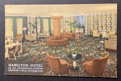 South Room New Lobby Hamilton Hotel Chicago Illinois linen 1943 ...