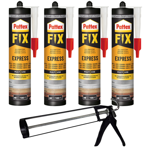 Adhésif de montage Pattex FIX Express 4x375g avec pistolet à cartouche ...