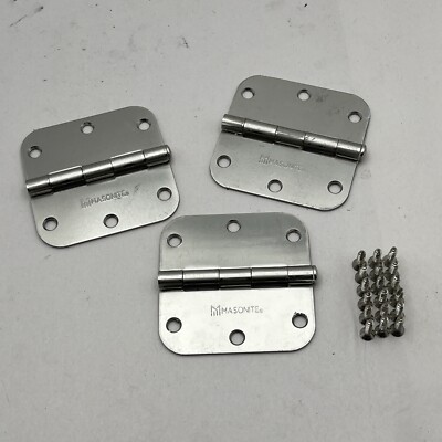 3 Masonite 3.5 Inch X 3.5 Inch Nickel Hinges Screws Rounded Corners | eBay