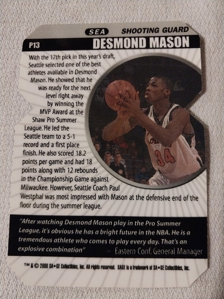 2000 DESMOND MASON SAGE HIT PROSPECTOR DIE CUT ROOKIE CARD RC /300 #P13 ...