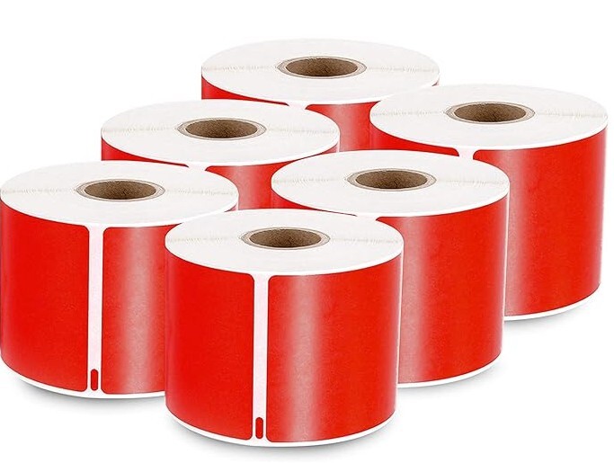 enKo [6 Rolls, 1800 Direct Thermal Labels] Red Colored Dymo Labels ...