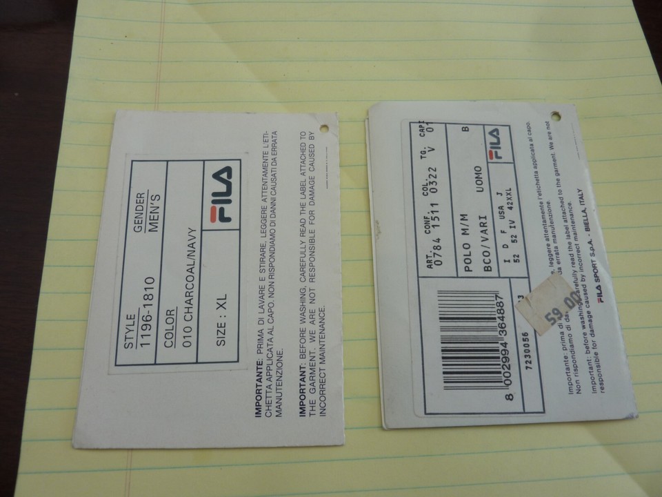 2 Vintage Original FILA Red/White/Blue Product Tag Stickers | eBay