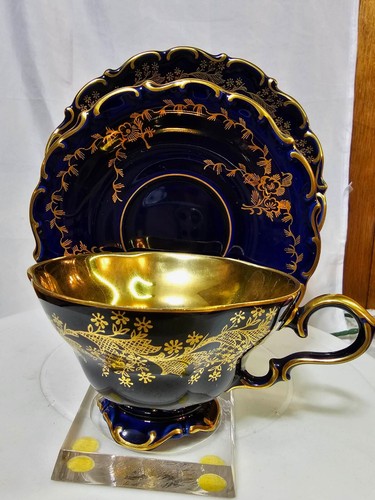 Lindner Echt TRIO Cobalt Blue Gold Teacup, Saucer, Dessert plate ...