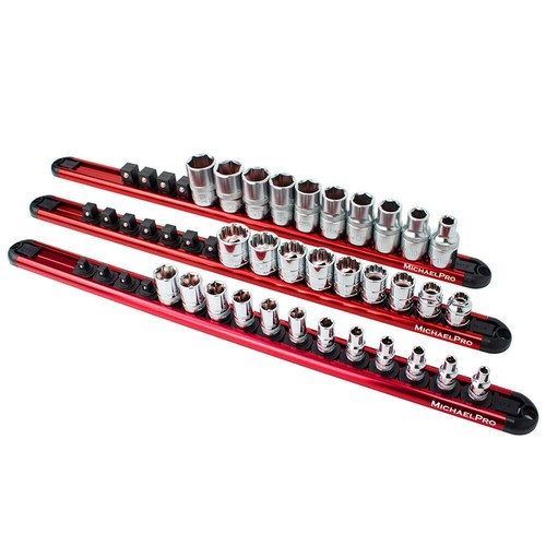 3piece Aluminum Socket Organizer Rail Set 1/4inch 3/8inch And 1/2inch ...