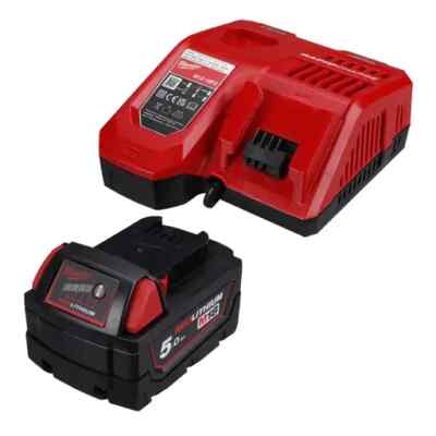 Milwaukee M18B5 5.0Ah Red-Lithium 18V Battery With M12-18C Charger | eBay