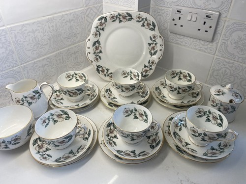 Crown Staffordshire Pear Blossom TeaSet X6 Cup Saucer Plate Jug Sugar ...
