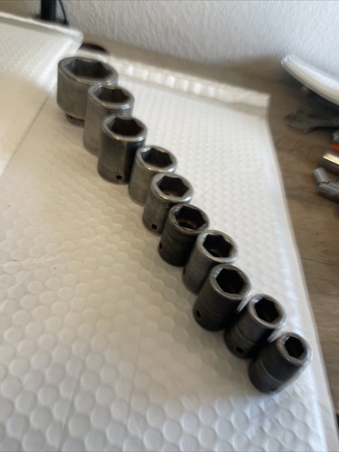 SNAP ON 10pc 1/2" Drive 6-Point SAE Shallow Impact Sockets | eBay