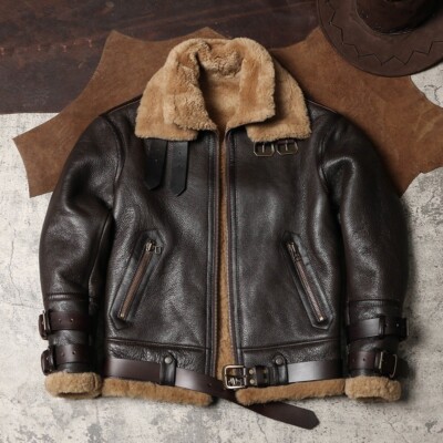 Men's B3 RAF IRVIN Real Sheepskin Shearling Leather Aviator Fur Bomber ...