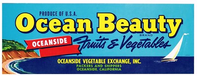 ORIGINAL CRATE LABEL VINTAGE SAN DIEGO RARE OCEANSIDE OCEAN PACIFIC ...