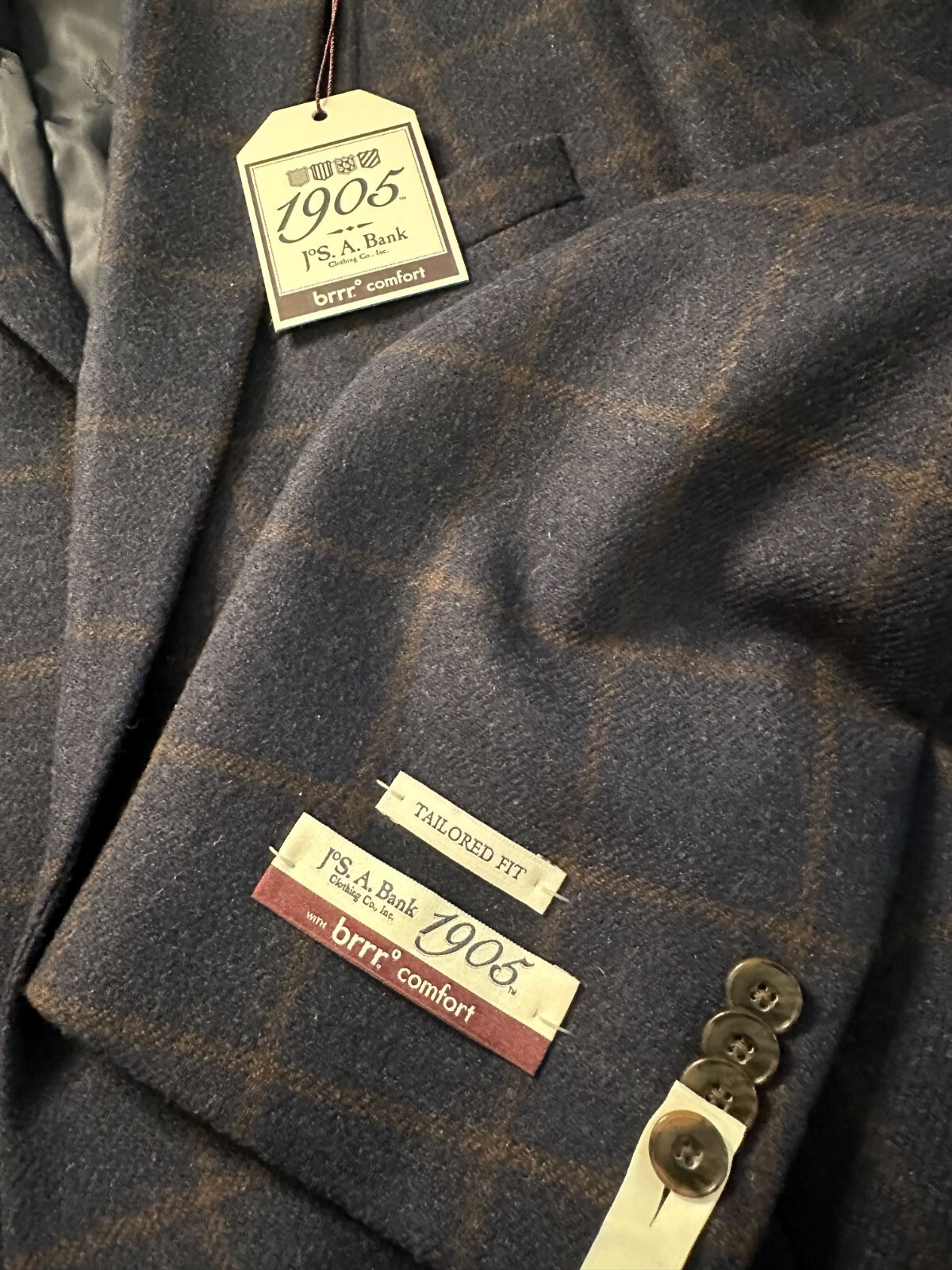 Jos A. Bank Blue Plaid Check Wool Tailored Fit Blazer Sport Coat Jacket ...