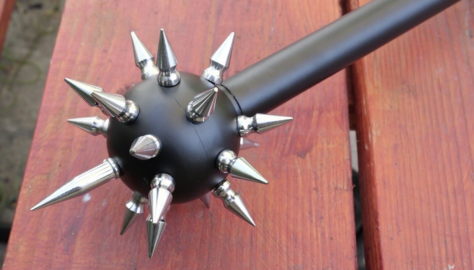 Medieval Spiked Ball Mace Silver Morning Star Chrome Black 36” Middle ...