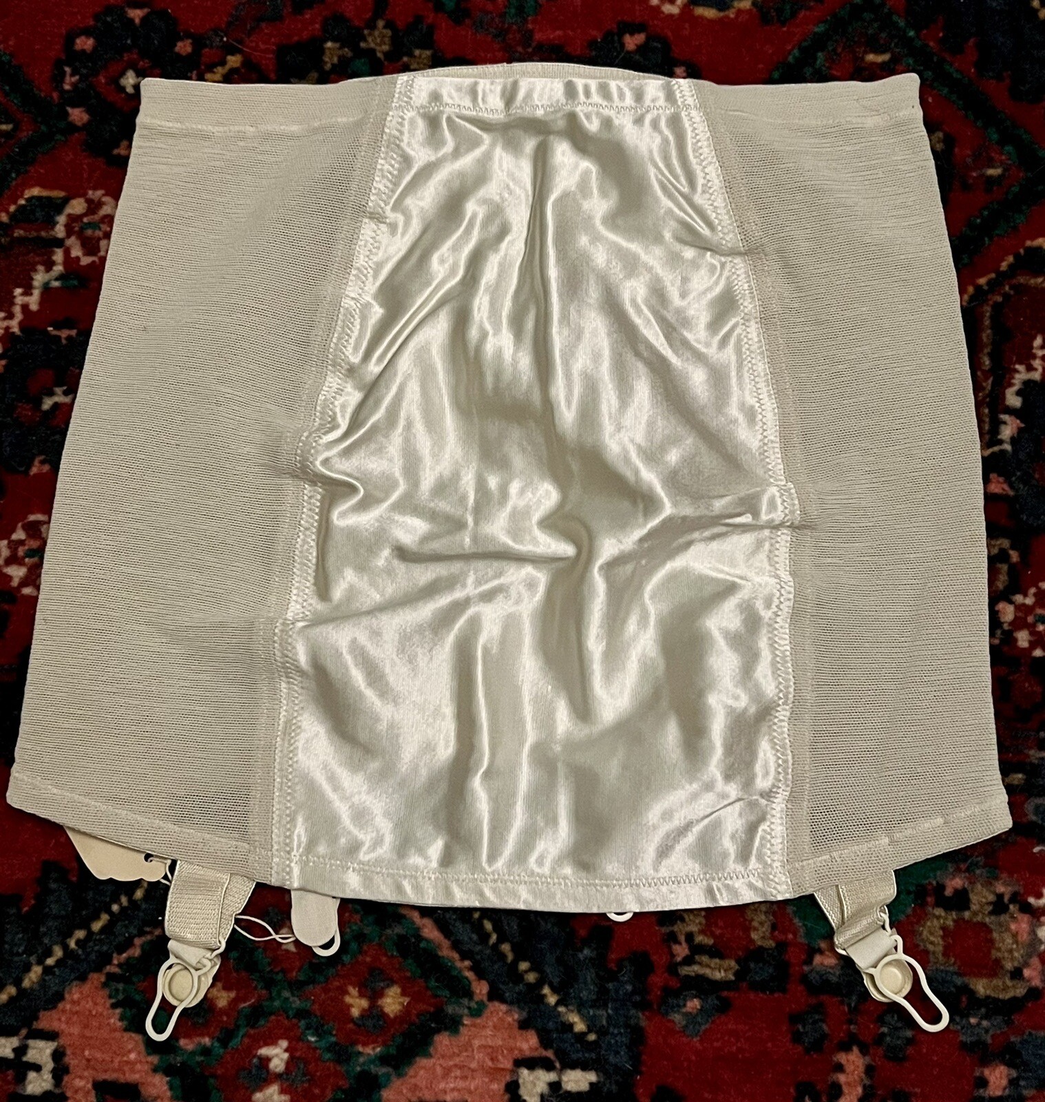 Vintage 1940’s White Embroidered Satin Panel Open Girdle 4 Garter NEW ...