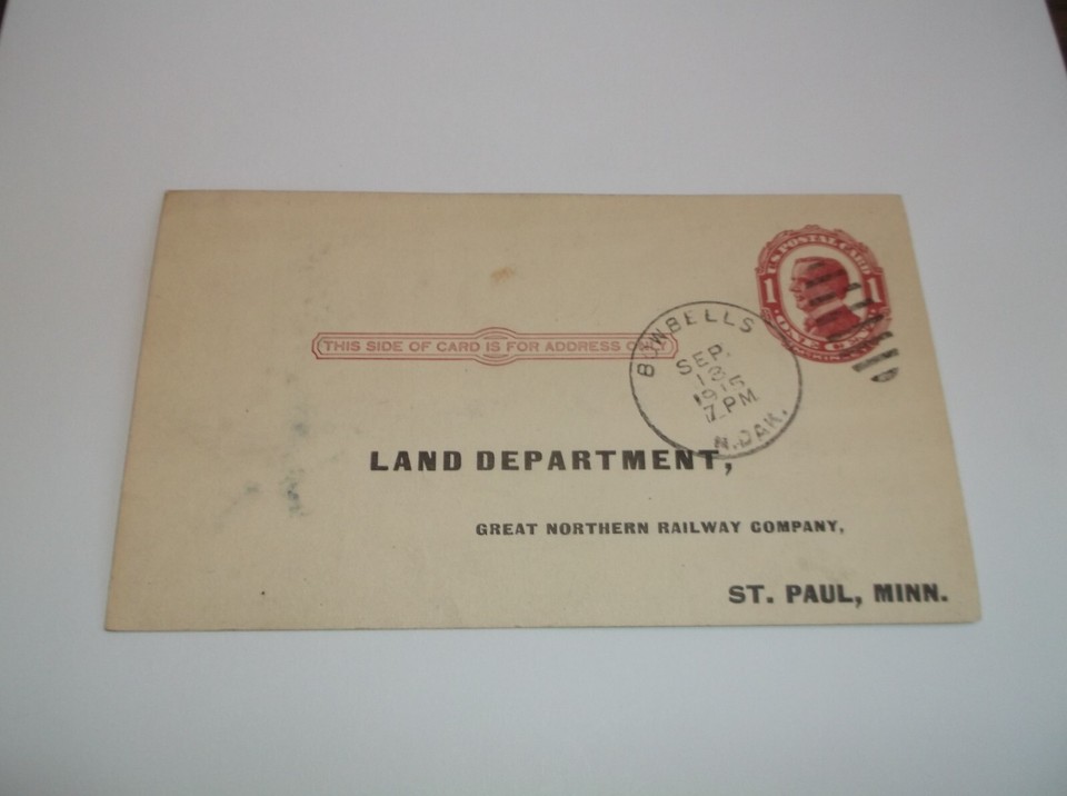 1915 GREAT NORTHERN RAILROAD NORTHGATE NORTH DAKOTA LAND DEED POST CARD ...