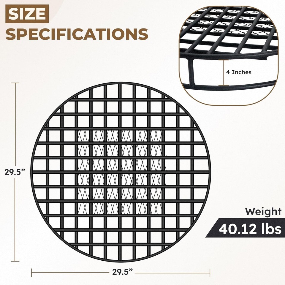 FEBTECH 29.5" Round Fire Pit Grate with Ember Catcher for Camping Fire ...