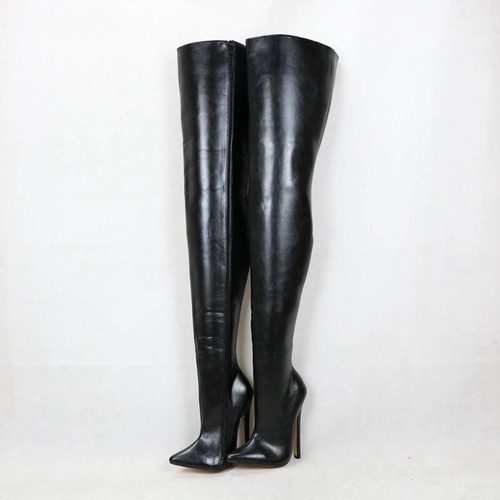 Extrem Long Boots Black 18Cm High Heels Pointed Toe Sharp Heels Side ...