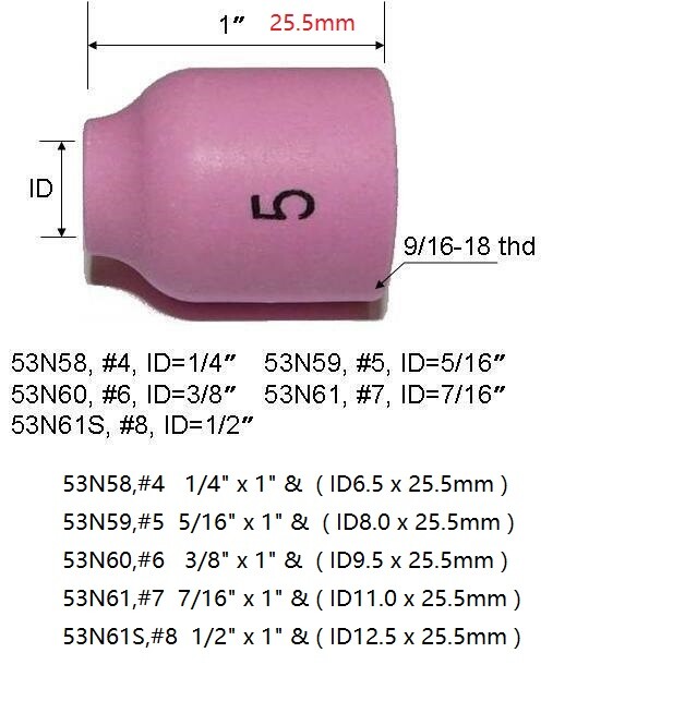 TIG Gas Lens Alumina Nozzle Ceramic Cup 53N59 5# 5/16" Fit WP 9 20 24 ...