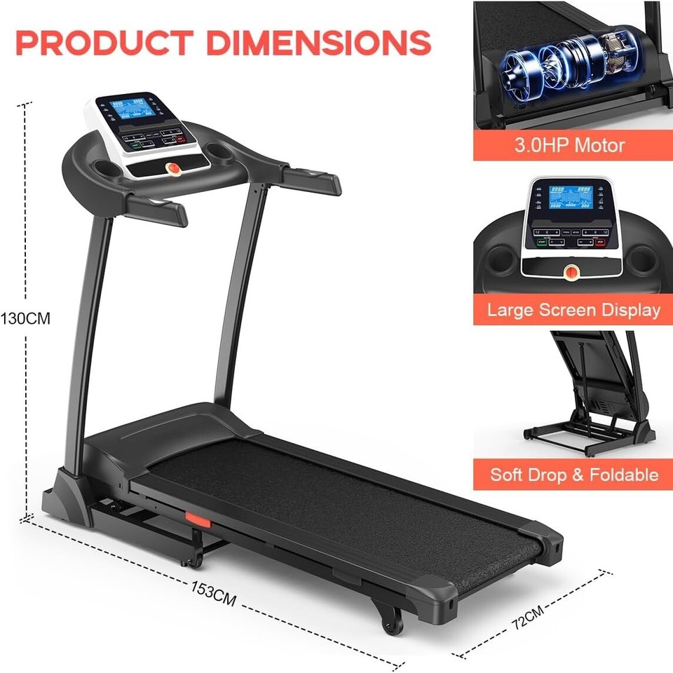 Electric Motorised Incline Treadmill 1-16km/h Bluetooth Folding Frame ...