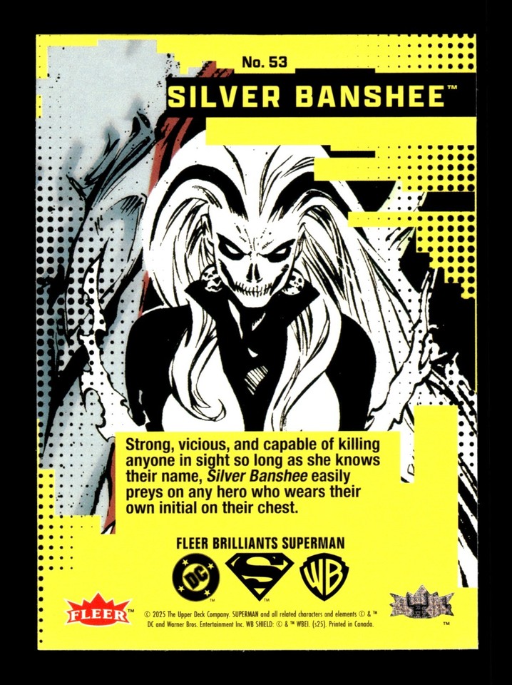 5-08-22 PWE . 2025 superman fleer brilliants #53 silver banshee . base ...