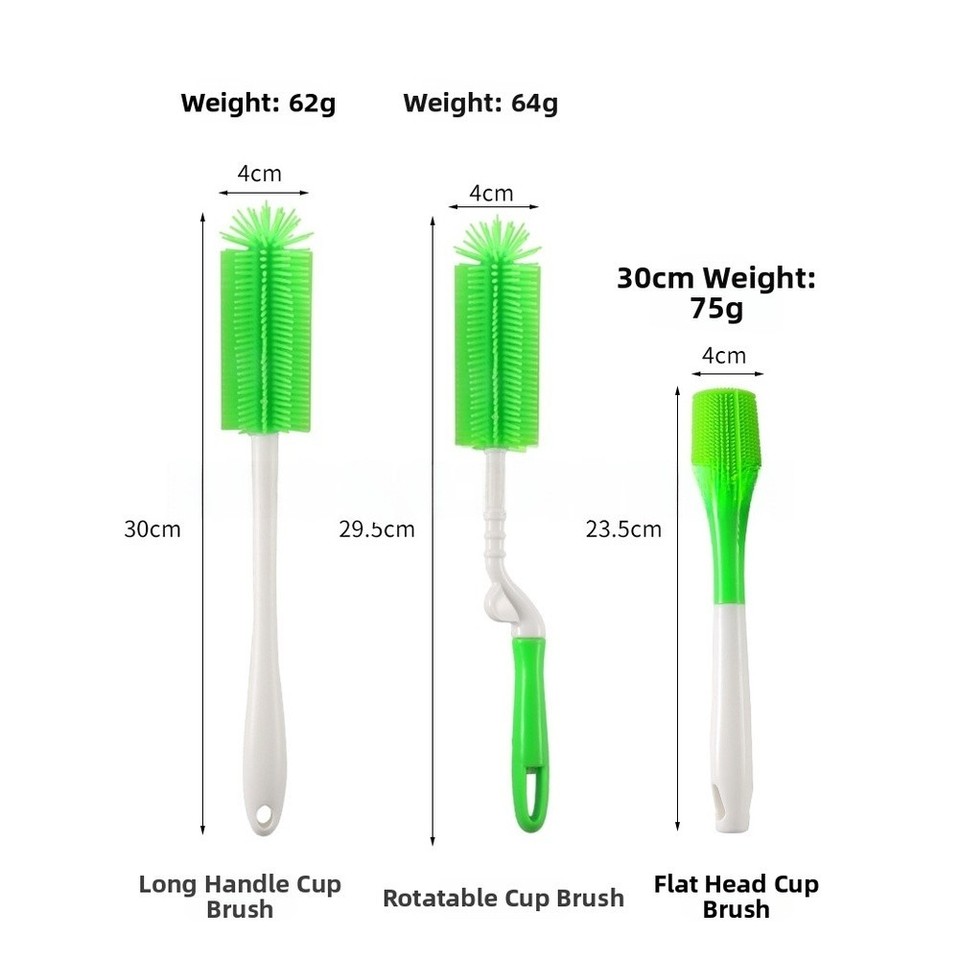 360 Degree Rotating Silicone Cup Cleaner Long Handle for Baby Feeding ...