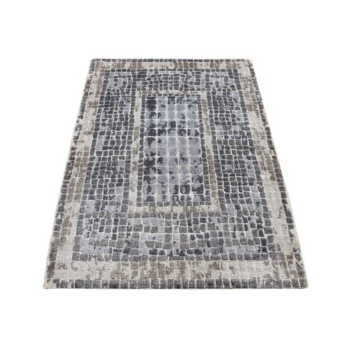 2'3" x 3'2" Gray Silken Roman Mosaic Design Hand Knotted Sample Rug ...