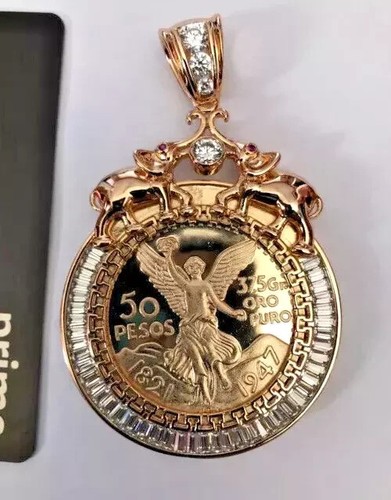 14K Yellow Gold Solid Sterling Silver Mexican Centenario Coin 50 Pesos ...