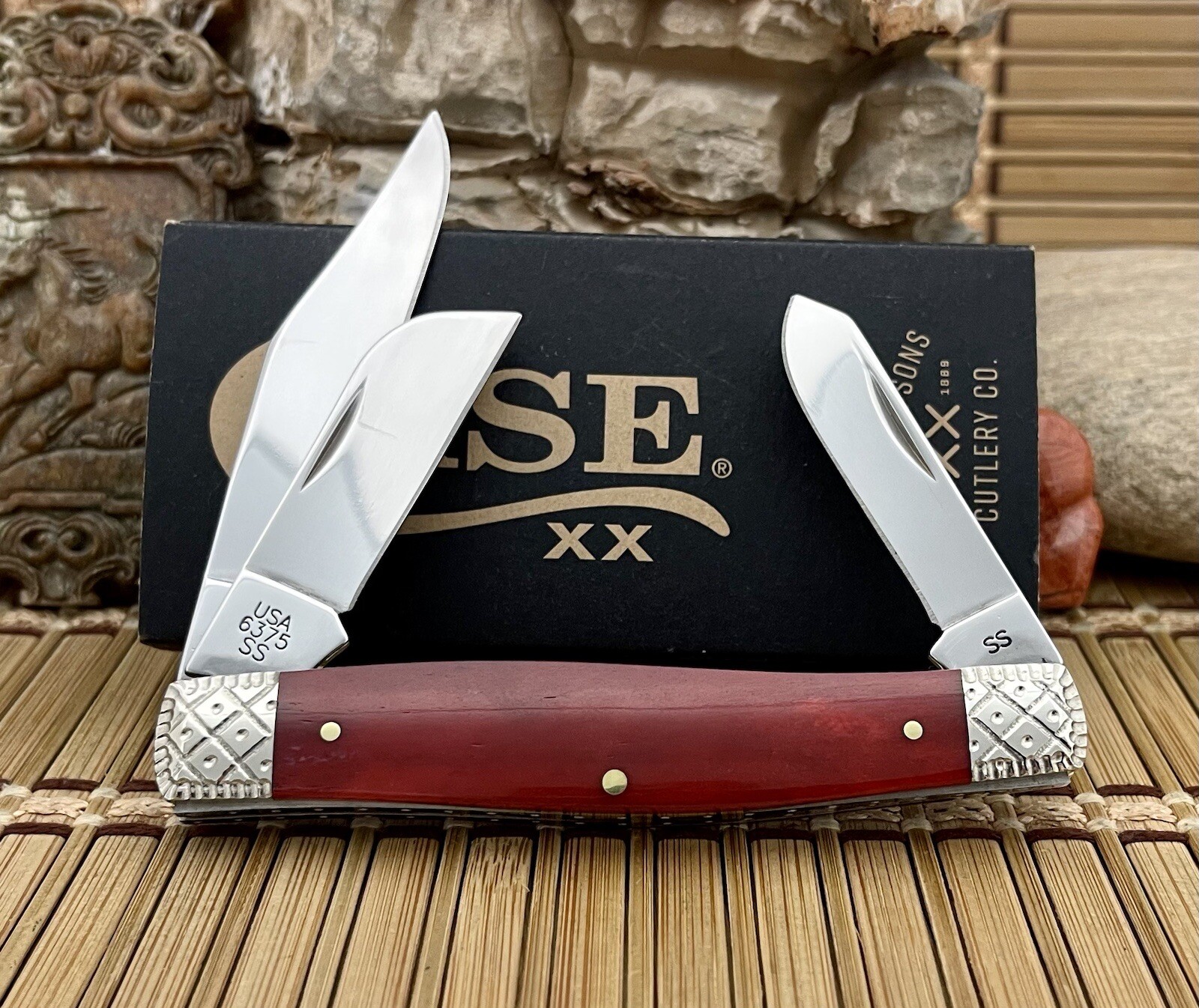 Case XX USA Amazing Custom Smooth Old Red Bone Engraved Large Stockman ...