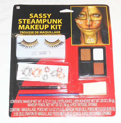 SASSY STEAMPUNK Halloween Makeup Kit w/ Eyelashes gear temp tattoos NEW ...
