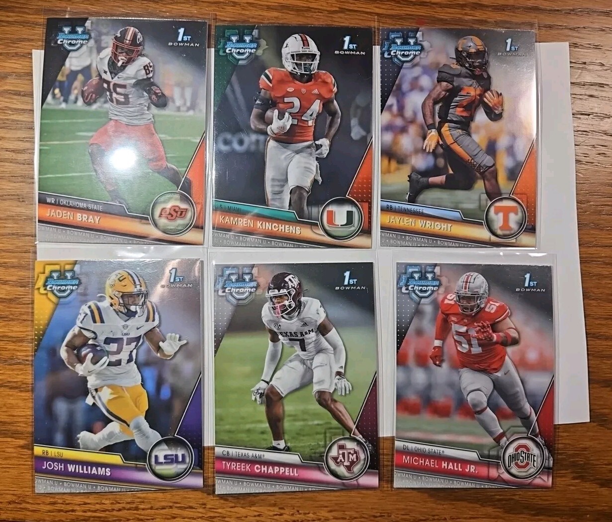 Bowman Chrome U Football 1st Lot Of 6 Cards LSU Ok St. Ohio St. MU TA&M ...
