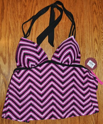 So Junior's Pink Padded Push Up Halter Back Tie Tankini Swim Bikini Top ...