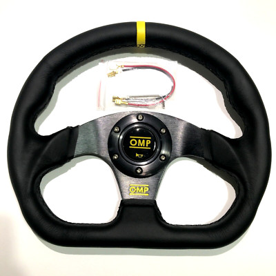 320mm Leather Yellow Strip D Shape Steering Wheel Race Fit MOMO Boss ...