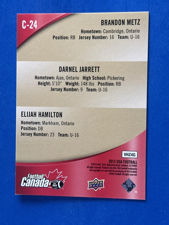 2013 UD USA Football Team Canada Elijah Hamilton/Darnel Jarrett/Brandon ...