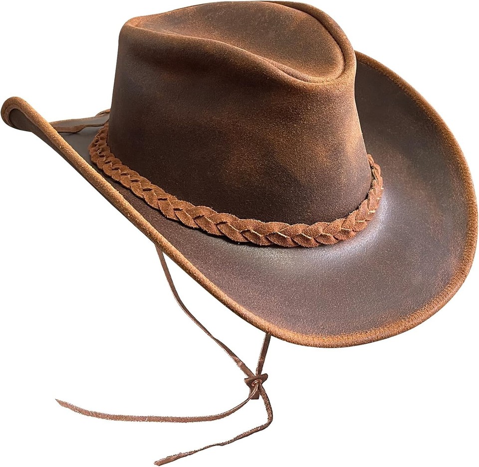 Australian Western Style Real Leather Cowboy Hat Black Wide Brim Hat ...