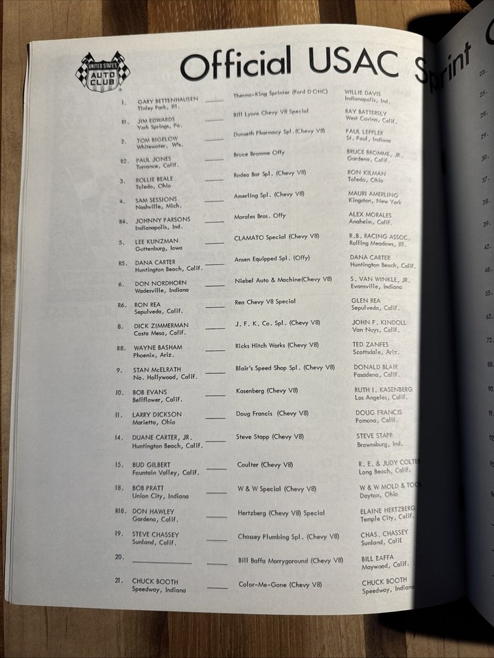 1972 USAC Sprint Car Race Program, San Jose Speedway, Sam Sessions/Jim ...