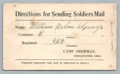 Camp Sherman Directions for Sending Soldiers Map CHILLICOTHE Ohio WWI ...