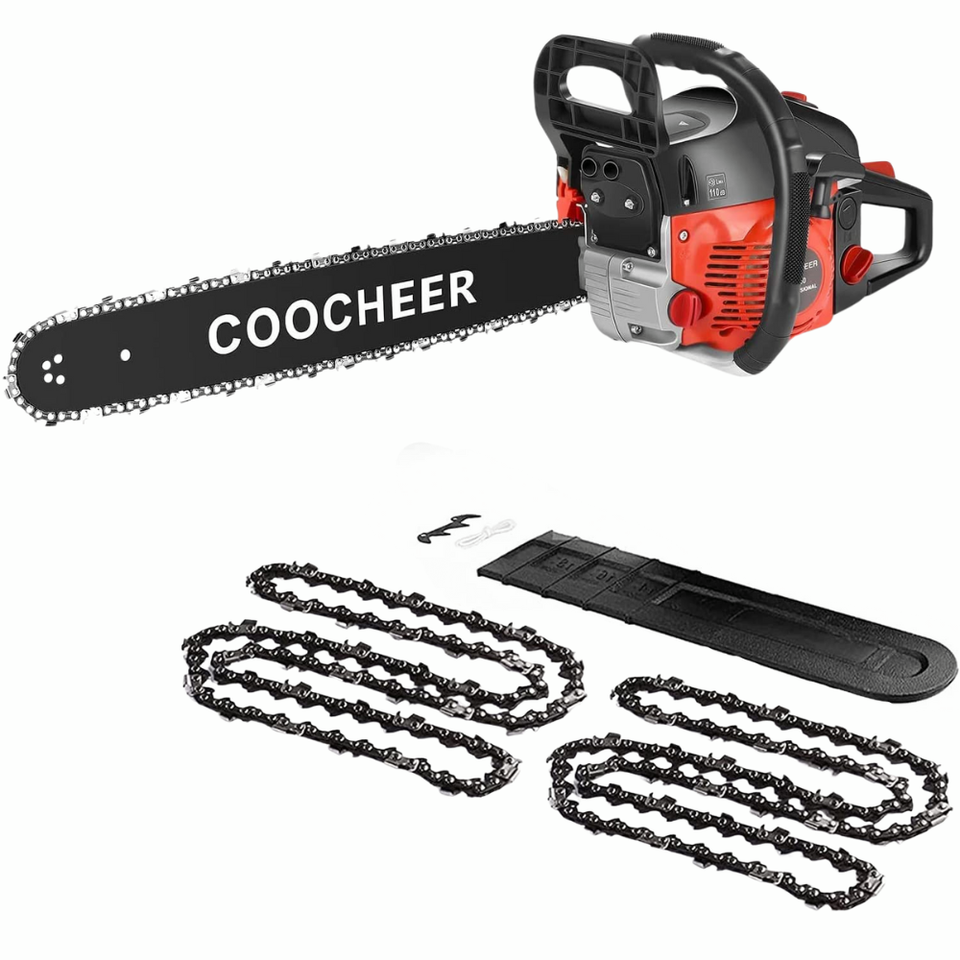 COOCHEER@ 62cc Gas Gasoline Chainsaw 20" Bar 2-Stroke Handheld Chain ...