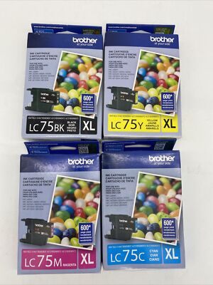 GENUINE NEW BROTHER LC75 XL BCYM FULL INK SET LC75BK LC75M LC75C LC75Y ...