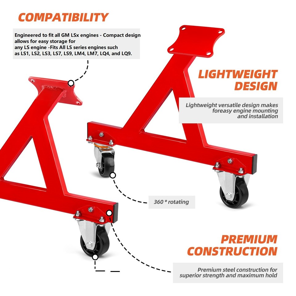 GM Chevy V8 LSx Rolling Engine Storage Stand + Free Casters | Steel ...