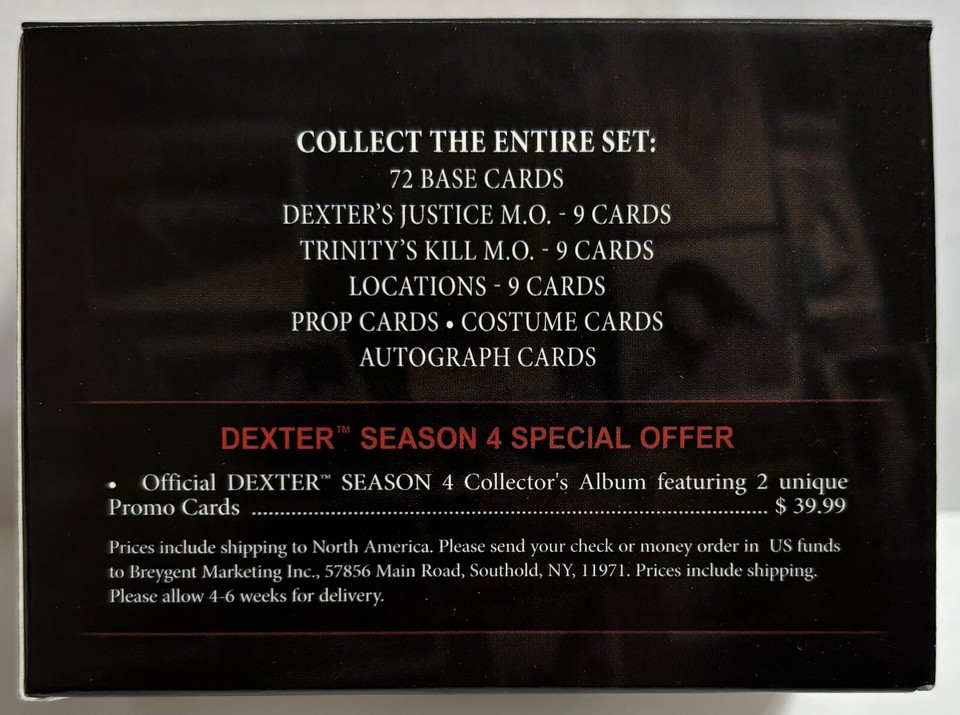 2012 DEXTER SEASON 4 SEALED BASE SET WITH 9 FOIL INSERT CARDS & OPEN ...