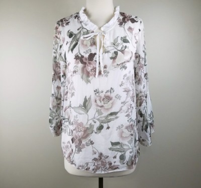Angela Moda Made In Italy Pure Silk Floral Ruffle LongSleeve Blouse ...