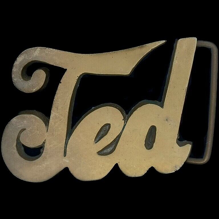 Brass Ted Teddy Name Bubble Letter Hippie Western 197… - Gem