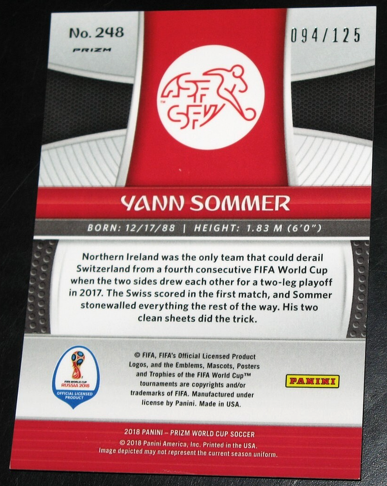 2018 Prizm World Cup Yann Sommer Light Blue Lazer Prizm # 094/125 ...