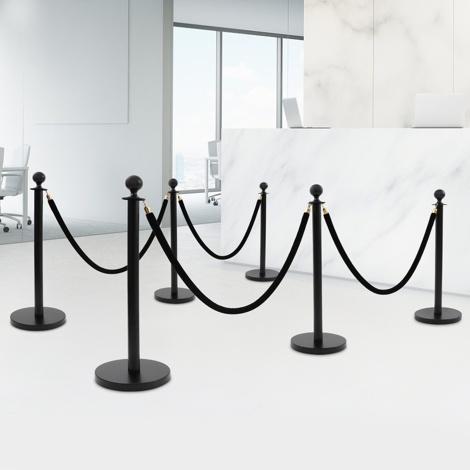 Stainless Steel Stanchion Post Queue 6x Pole w/ 4 Red Velvet Ropes ...