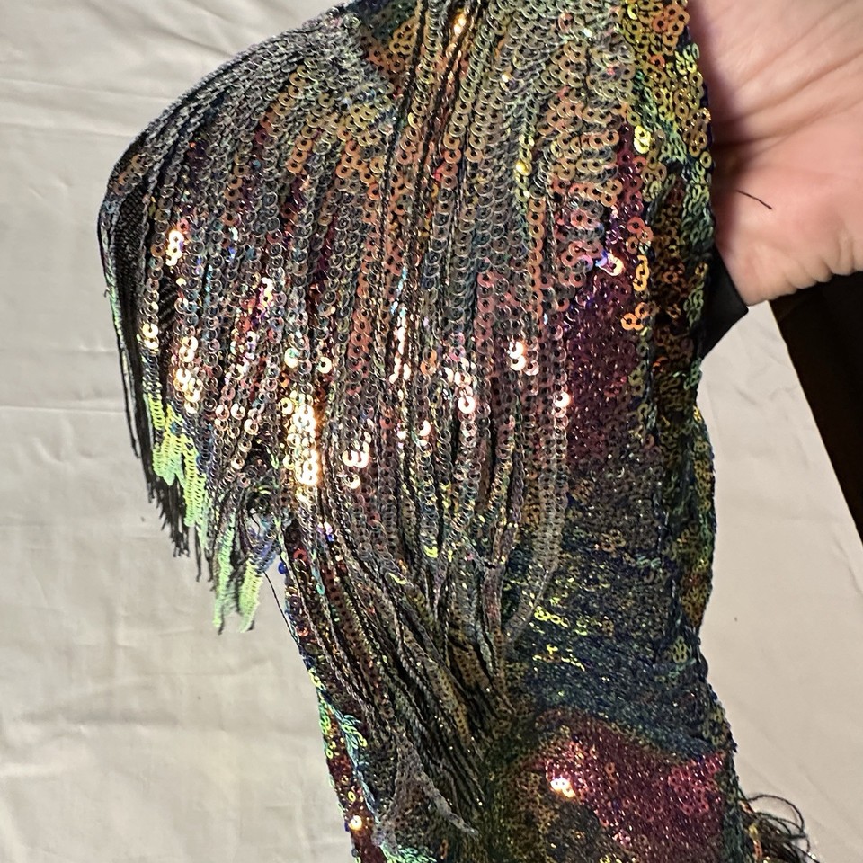 Revolution Hey Hi Hello Bronze Holographic Sequin Fringe Dance Costume ...