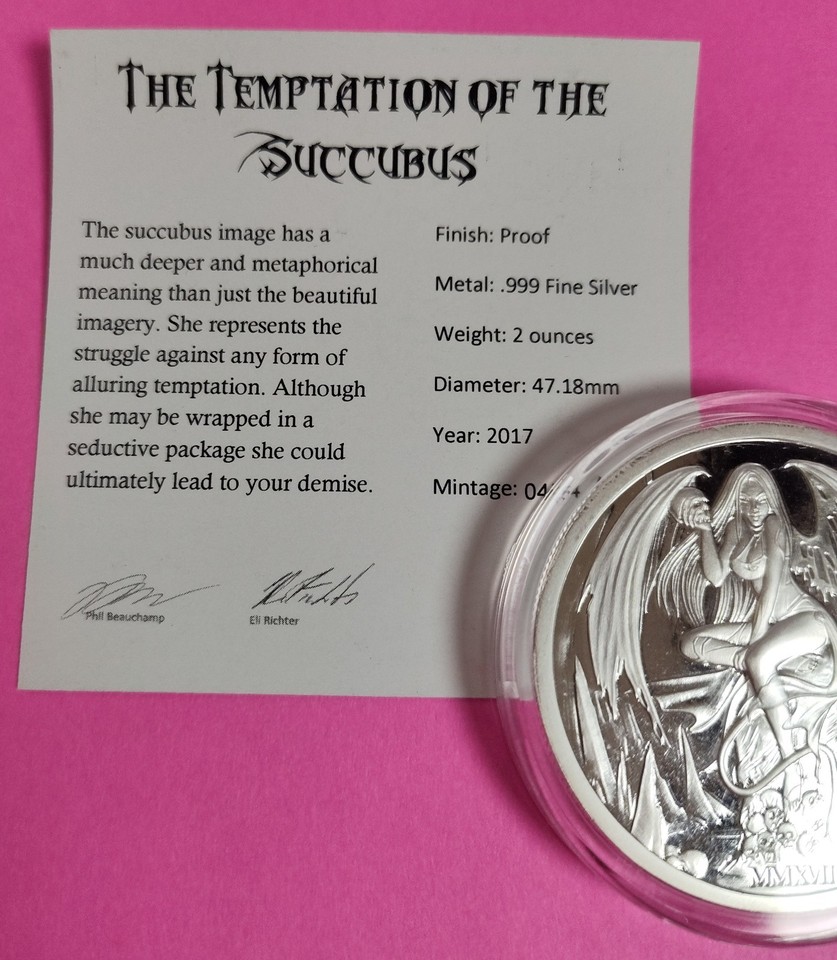2017 Temptation of the Succubus 2 oz .999 Silver Proof Coin w/COA Pheli ...